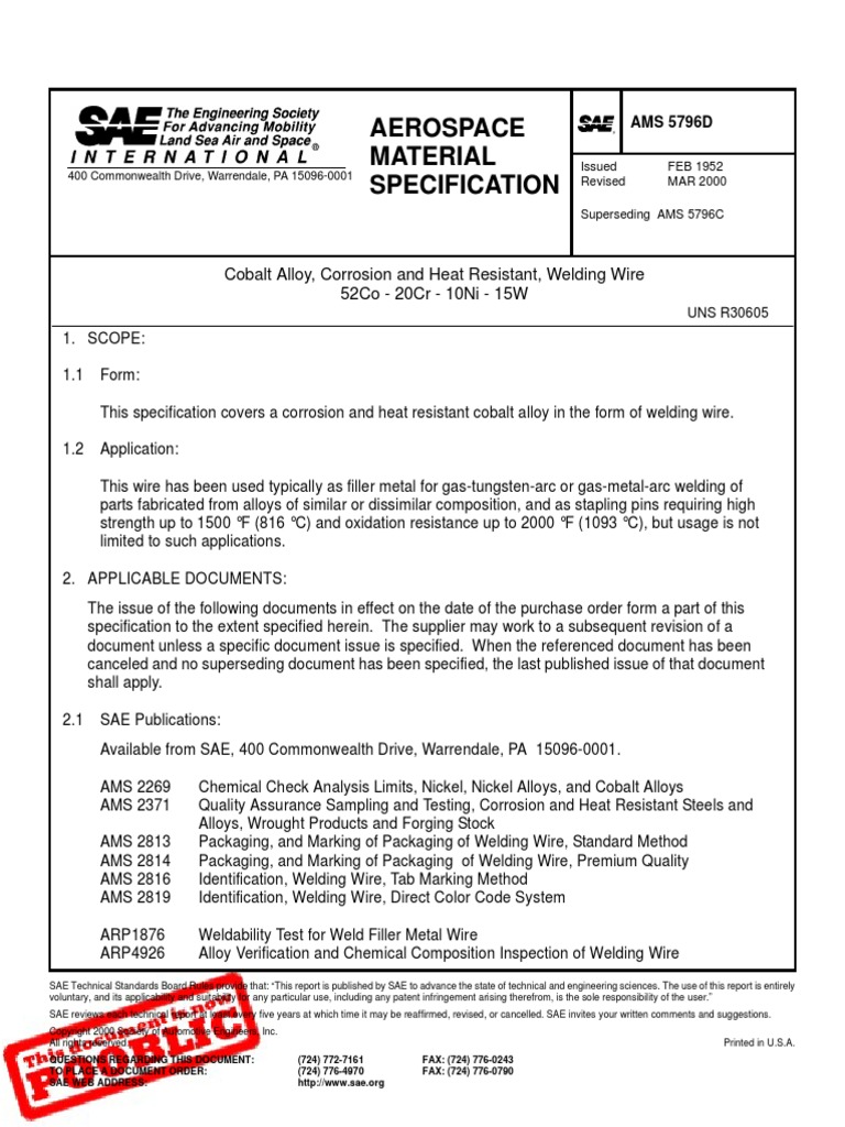 Sae Ams 5796D 2000 (En) PDF | PDF | Alloy | Welding