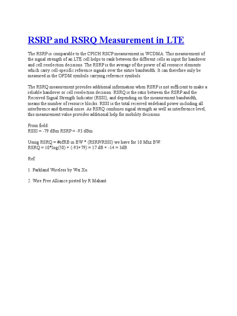 RSRP and RSRQ Measurement in | PDF | Science & Mathematics | Computers