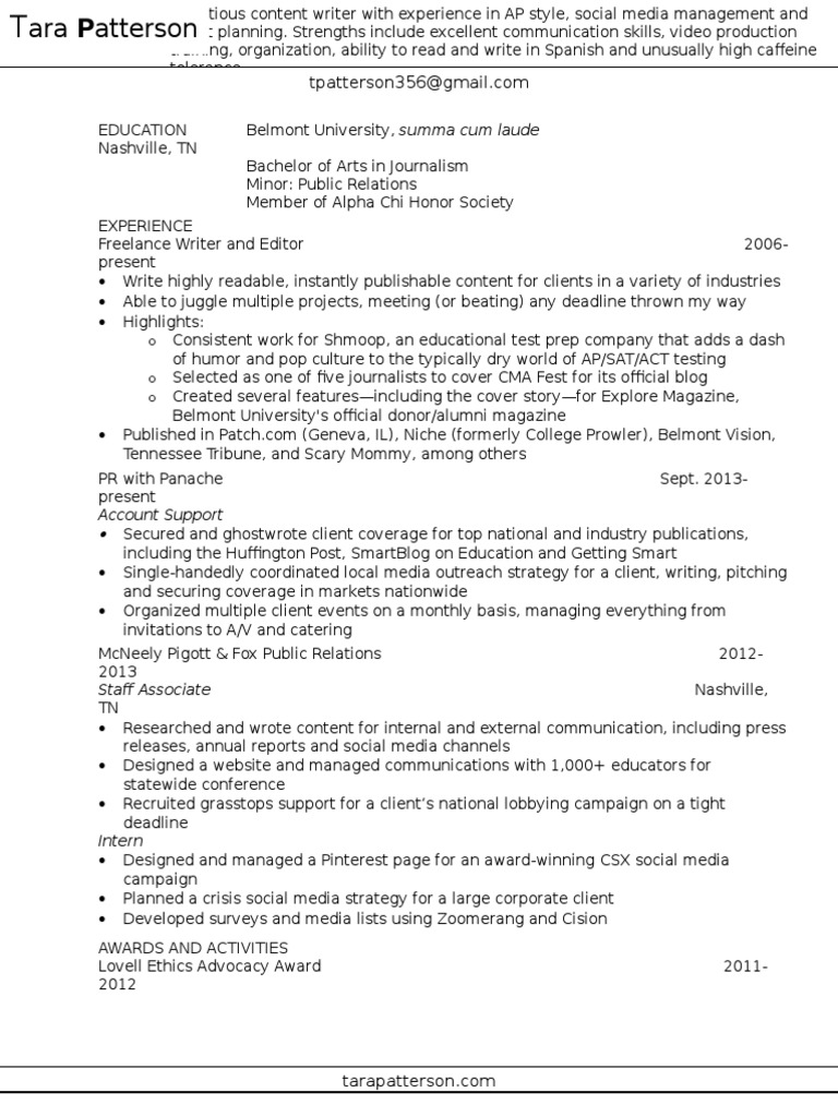 Tara Patterson Resume 2016 | PDF