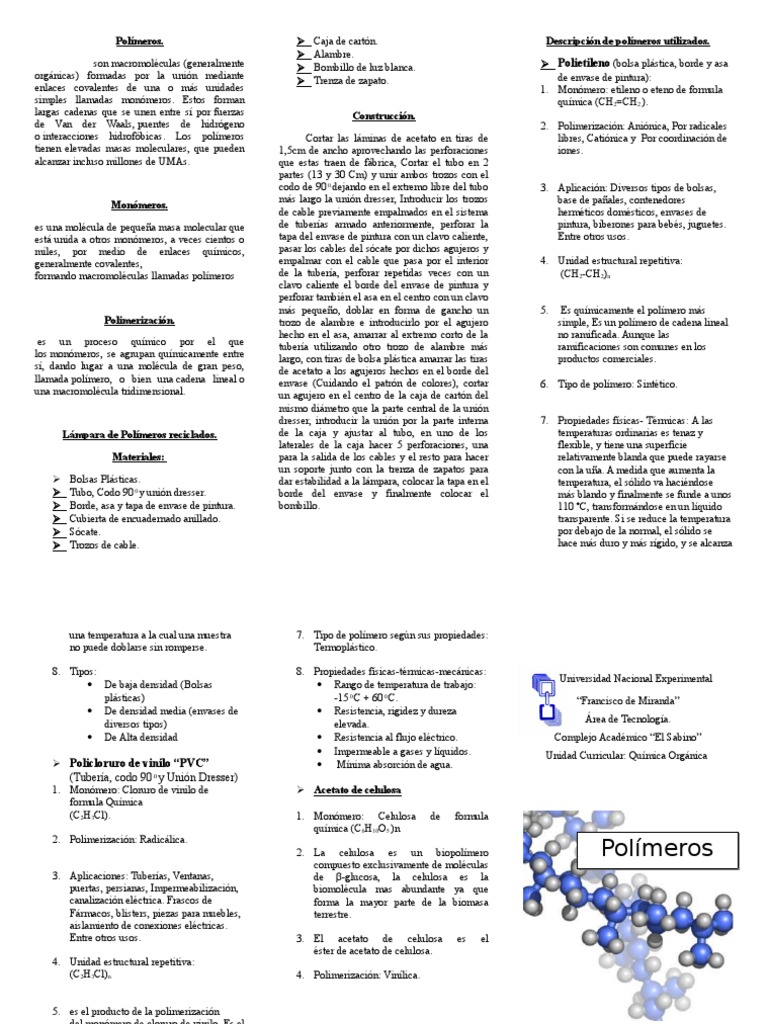 Tríptico de Polimeros | PDF | Macromoléculas | Polímeros
