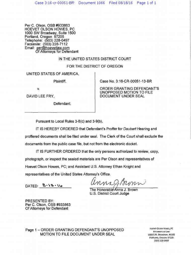 08-18-2016 ECF 1066 USA V DAVID FRY - OrDER Granting Defendant's ...
