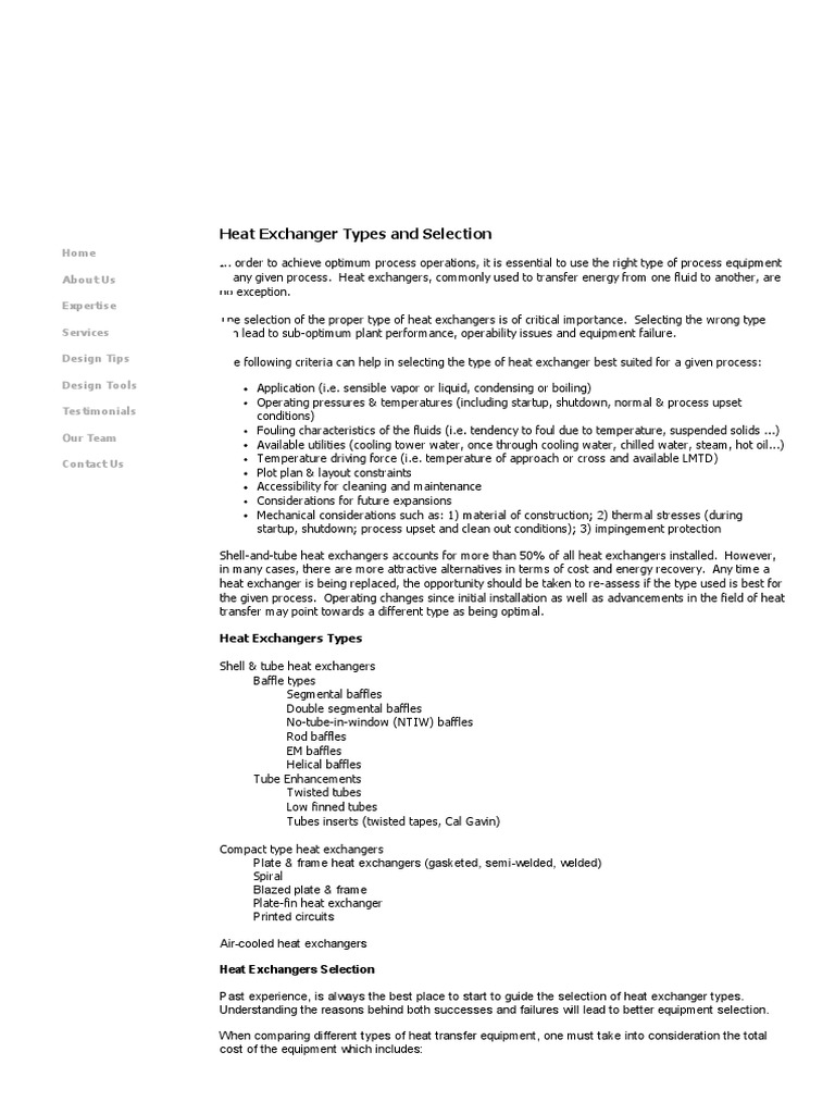 Heat Exchanger Types & Selection | PDF | Heat Exchanger | Heat