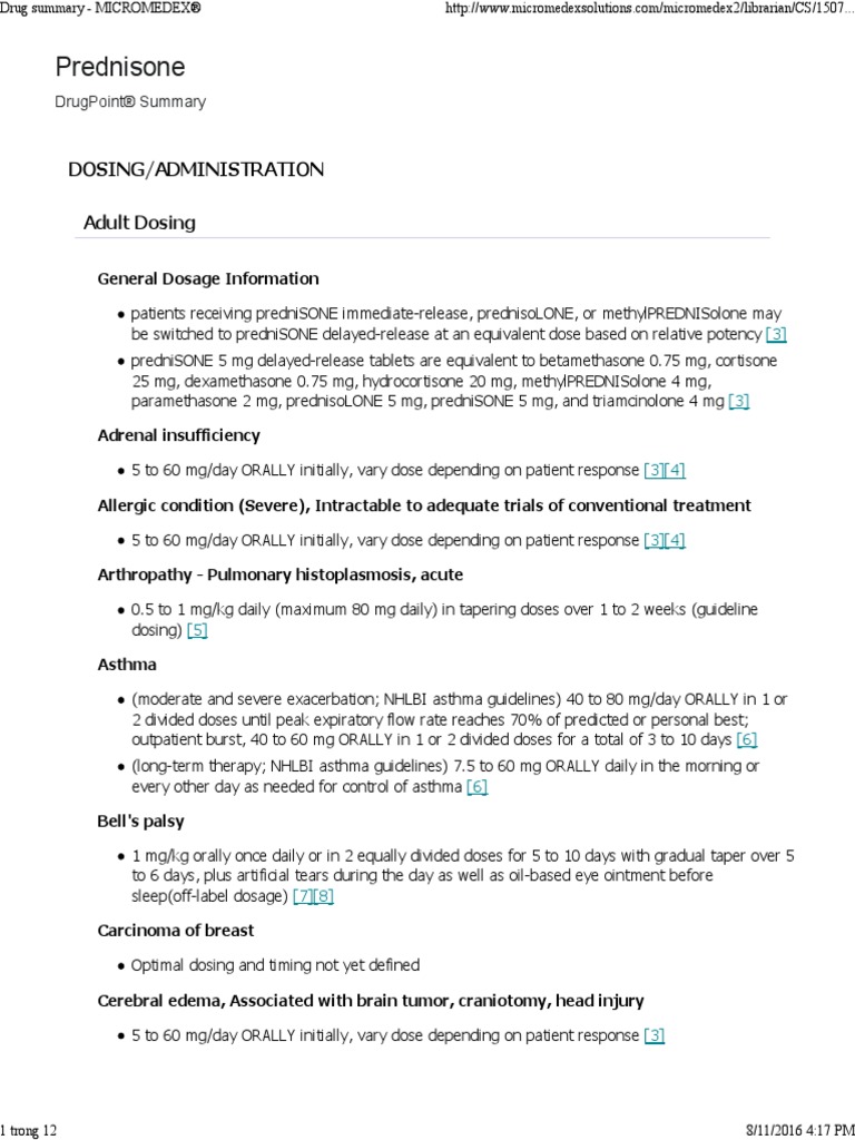 Prednisone Drug Summary - MICROMEDEX® | PDF | Asthma | Medicine