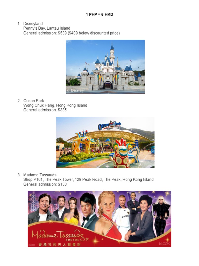 Hong Kong Attractions Admission Prices | PDF