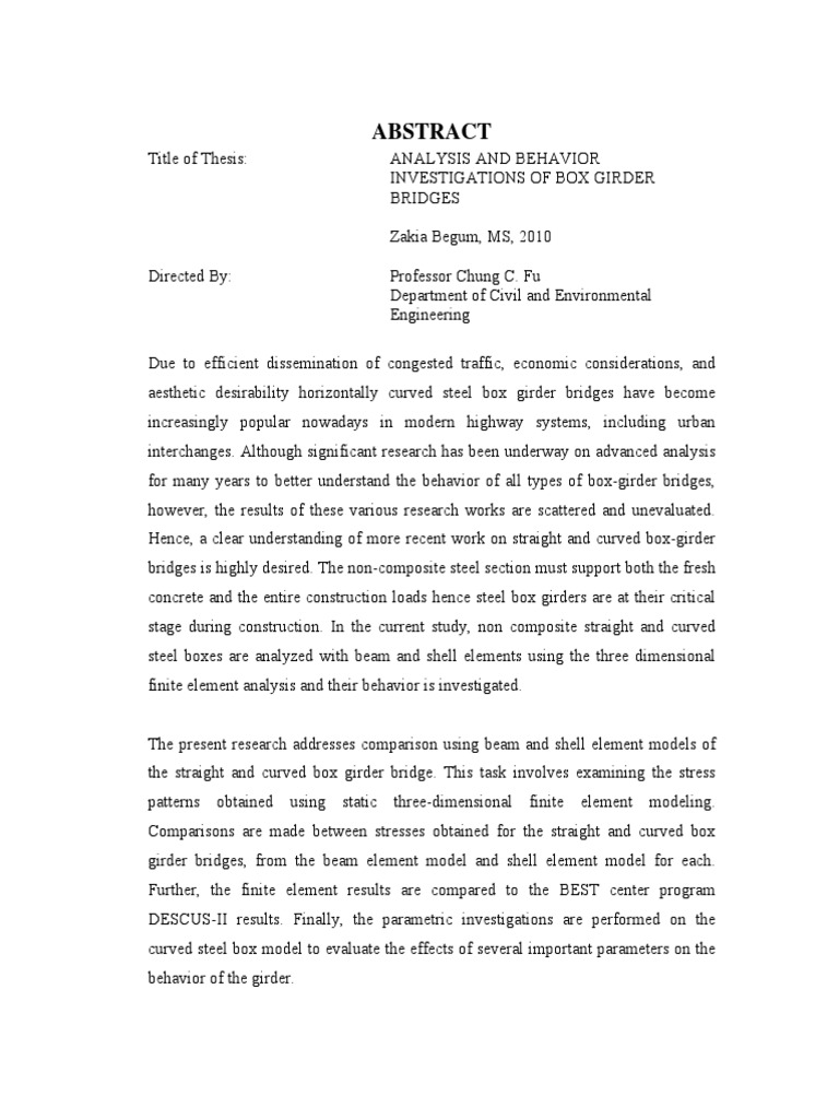 Analysis and Behavior Investigations of Box Girder Bridges PDF ...