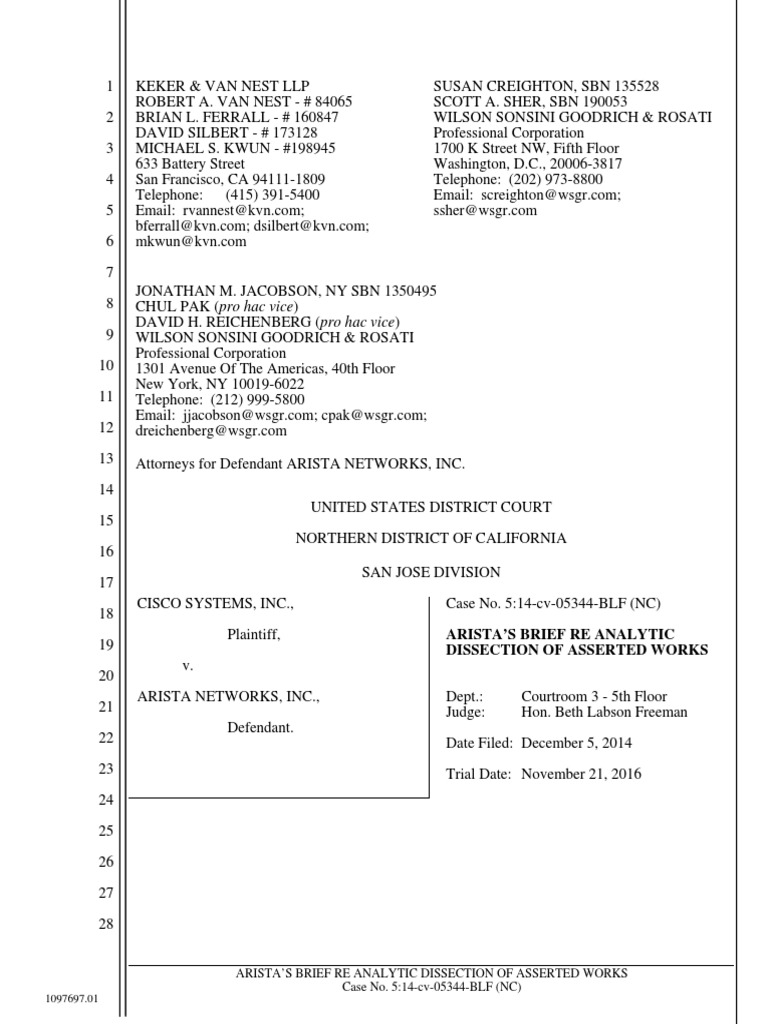 Cisco v. Arista - Arista's Brief Re Analytic Dissection | PDF | Command ...