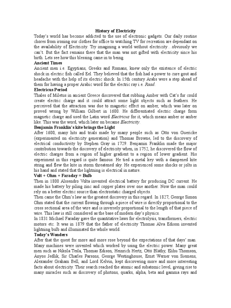 History of Electricity | PDF | Electric Charge | Electricity