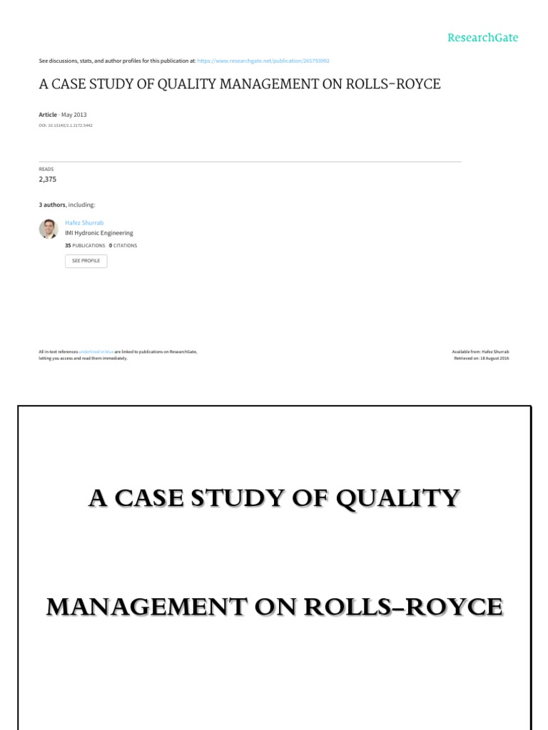 A Case Study of Quality Management On Rolls Royce | Download Free PDF | Lean Manufacturing ...