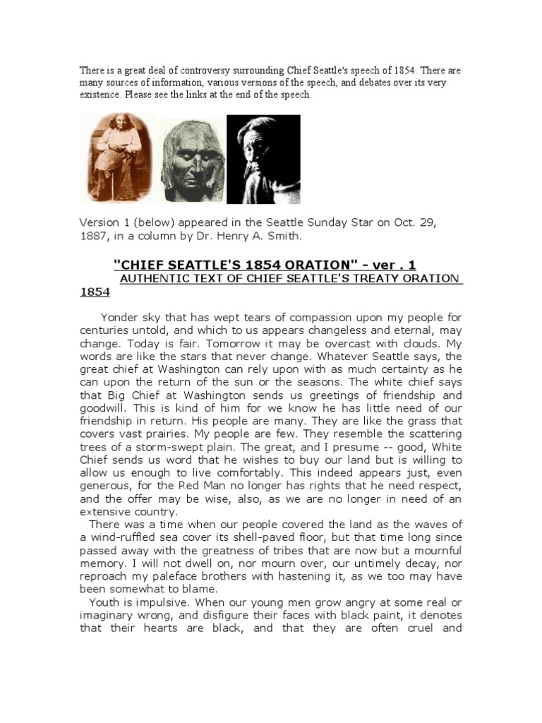 ''Chief Seattle's 1854 Oration'' | PDF | Travel | Religion & Spirituality