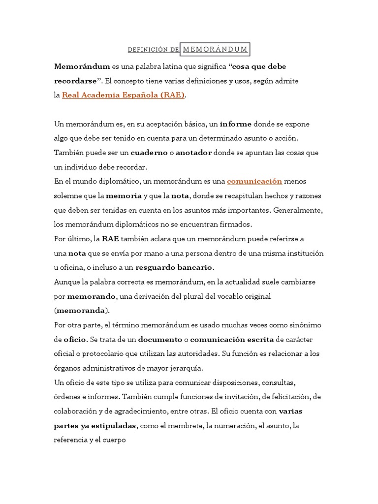 Concepto y Elementos Del Memorandum | Memoria | Comunicación