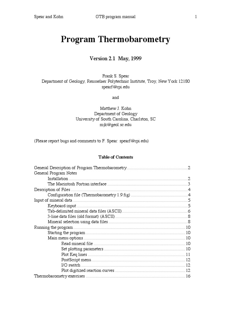 An Introduction to Program Thermobarometry: A Guide to Performing and Plotting Thermobarometry ...