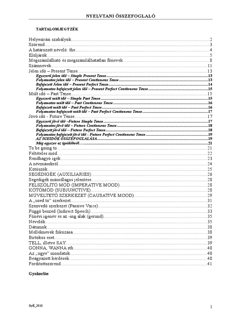 Angol Nyelvtan | PDF