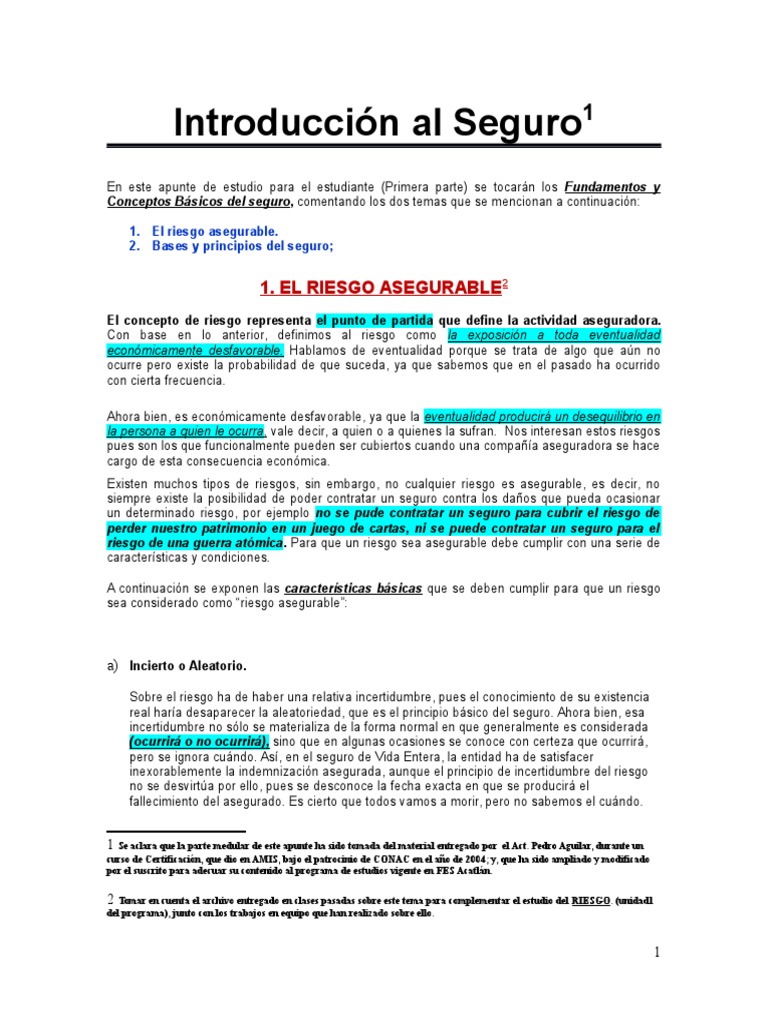Introducción Al Seguro. Parte1 | PDF | Póliza de seguros | Seguro