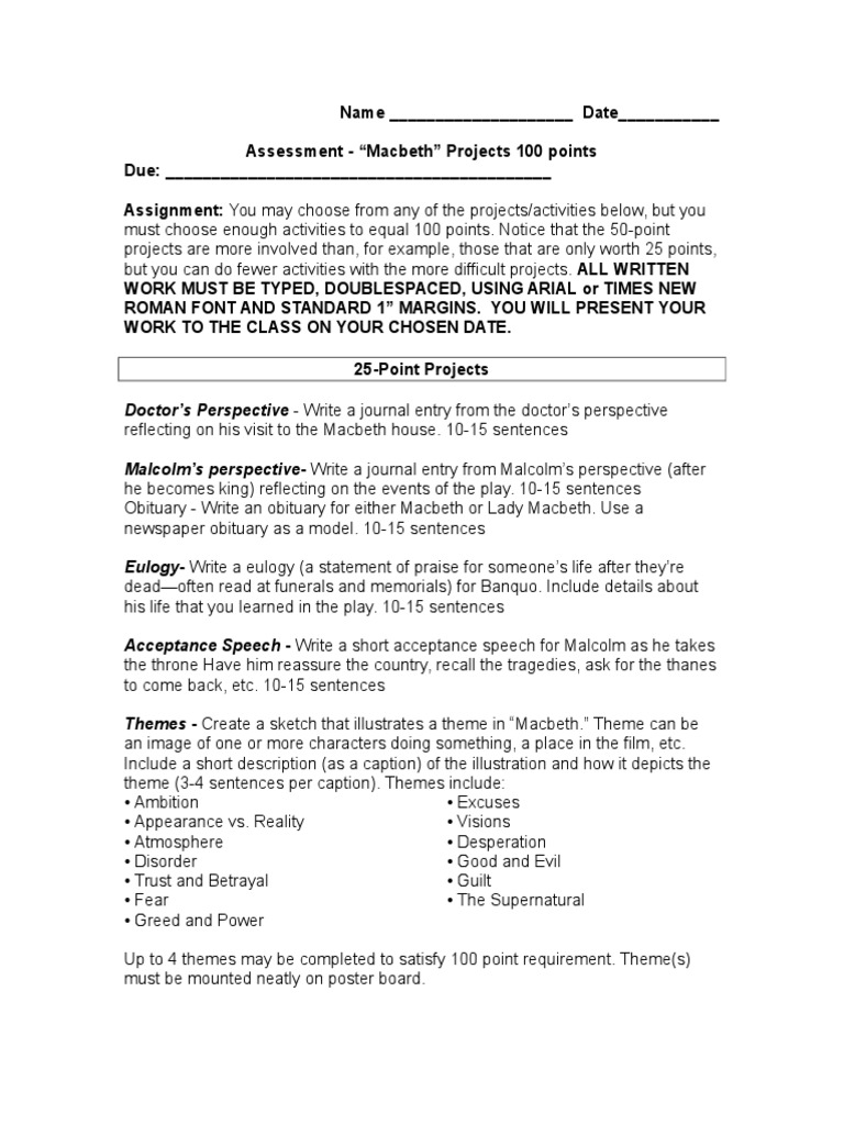 Macbeth End of Unit Projects | PDF | Macbeth | Poetry