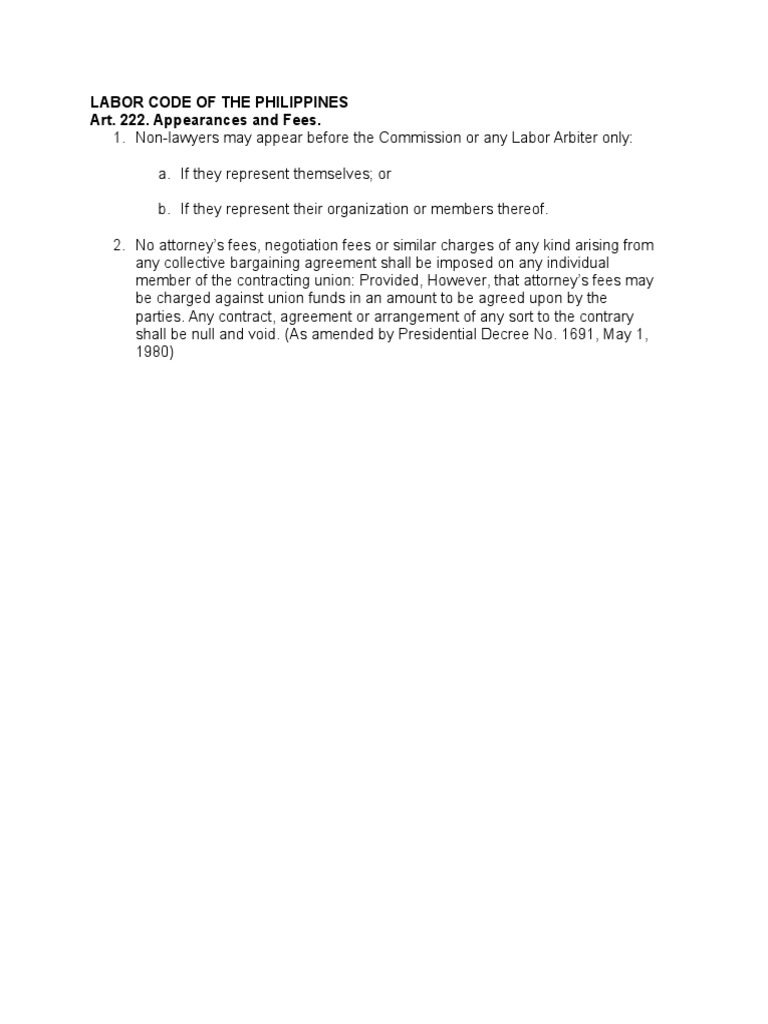 Article 222 of The Labor Code of The Philippines | PDF | Labour Law ...
