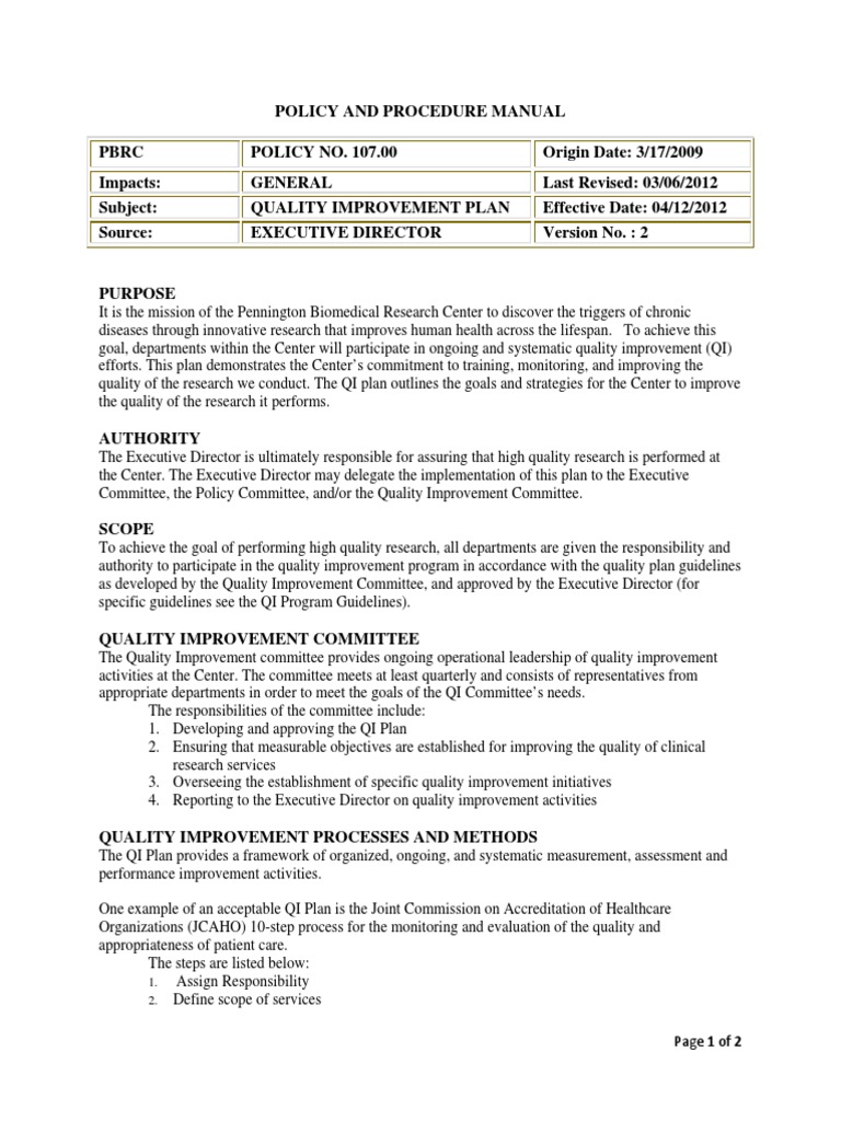 Policy and Procedure With the Steps Involved in Jcaho's Cycle | Joint ...