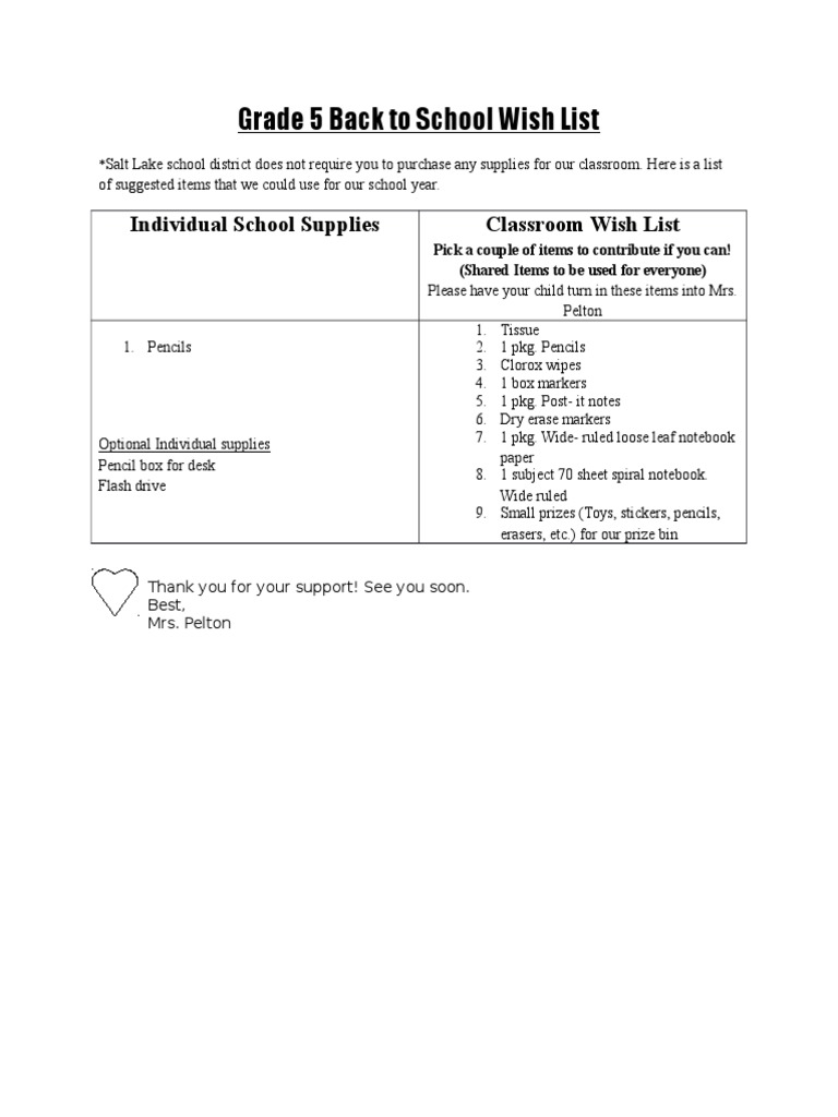 Grade 5 Back To School Supplies | PDF | Home & Garden