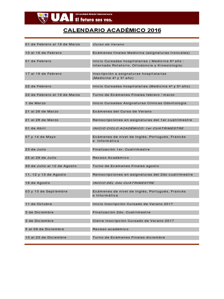 Uai Calendario Academico | PDF | Salud y bienestar | Medicina