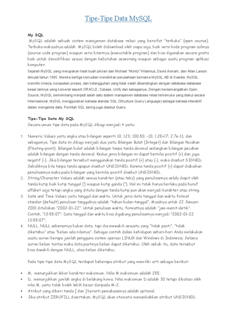 Tipe-Tipe Data MySQL | PDF