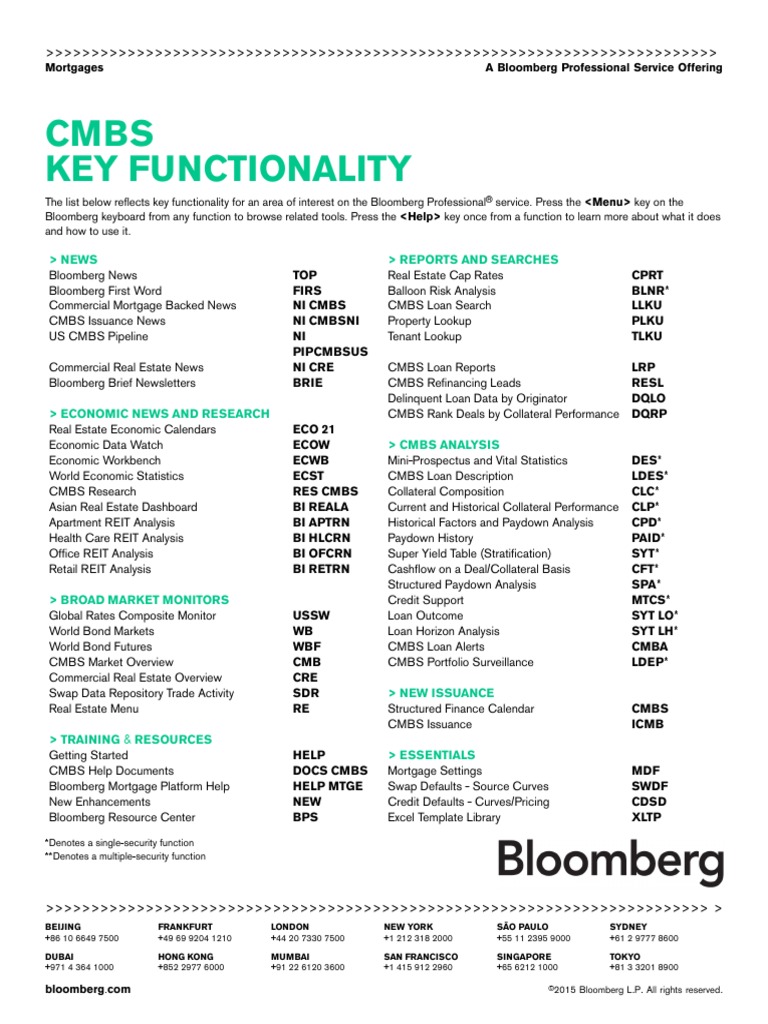 Bbg Cmbs Cheat Sheet | Commercial Mortgage Backed Security | Bloomberg L.P.