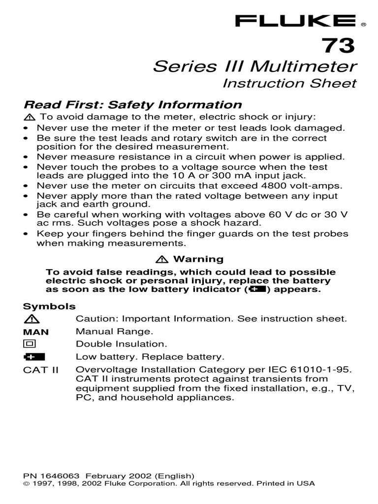 Fluke 73 | PDF | Diode | Electronics