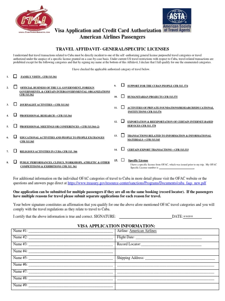 Visa Application and CC Authorization Form - AA (1) | Credit Card ...