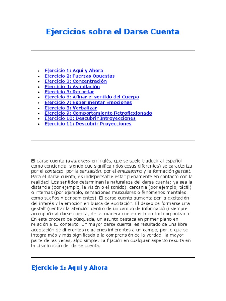 Ejercicios Sobre El Darse Cuenta PDF | PDF | Las emociones | Memoria