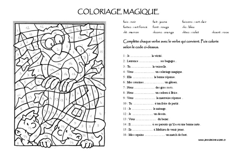 Coloriage magique des verbes en français | PDF | Maison et jardin
