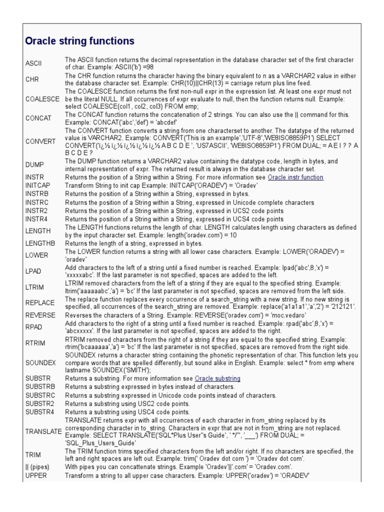 Oracle String Functions | PDF | X Path | Xml