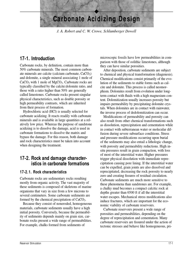Carbonate Acidizing Design PDF | PDF | Emulsion | Sedimentary Rock