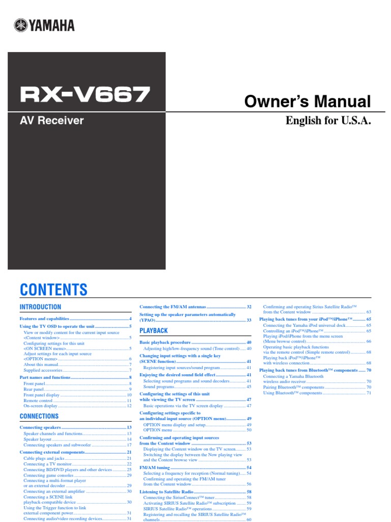 Yamaha RX-V667 AV Receiver | PDF | Loudspeaker | Hdmi