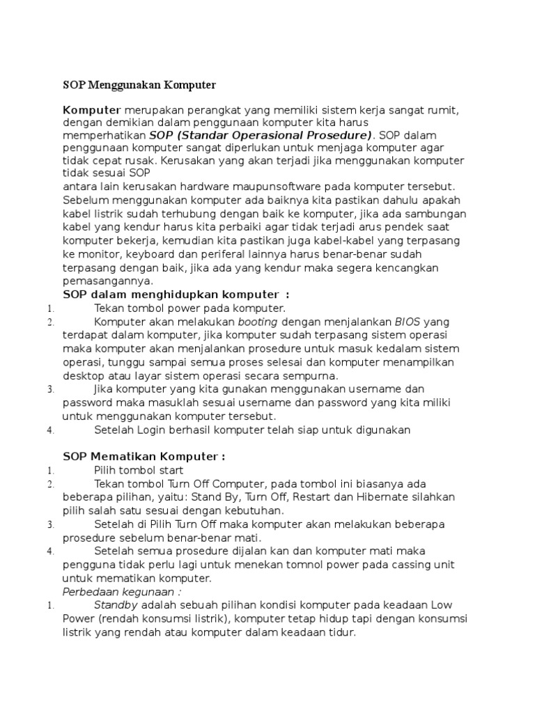 SOP Menggunakan Komputer | PDF