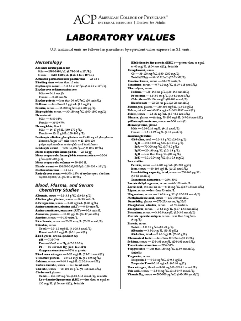 Normal Lab Values Pdf Pdf