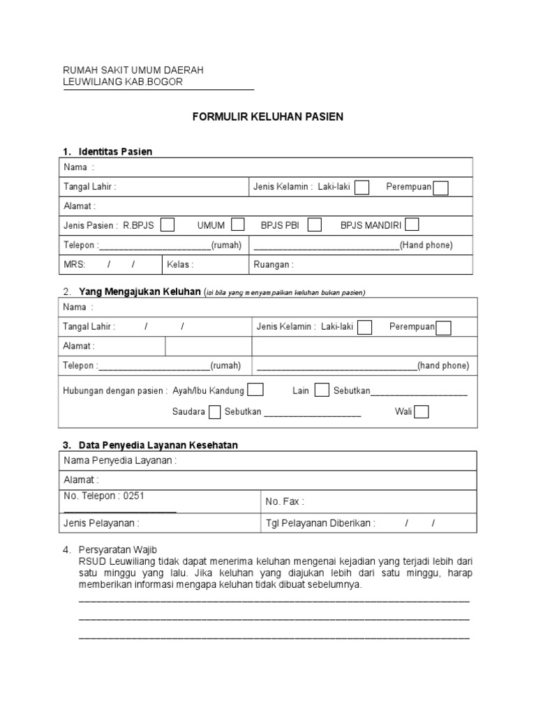 Form Komplain Atau Keluhan Pasien | PDF
