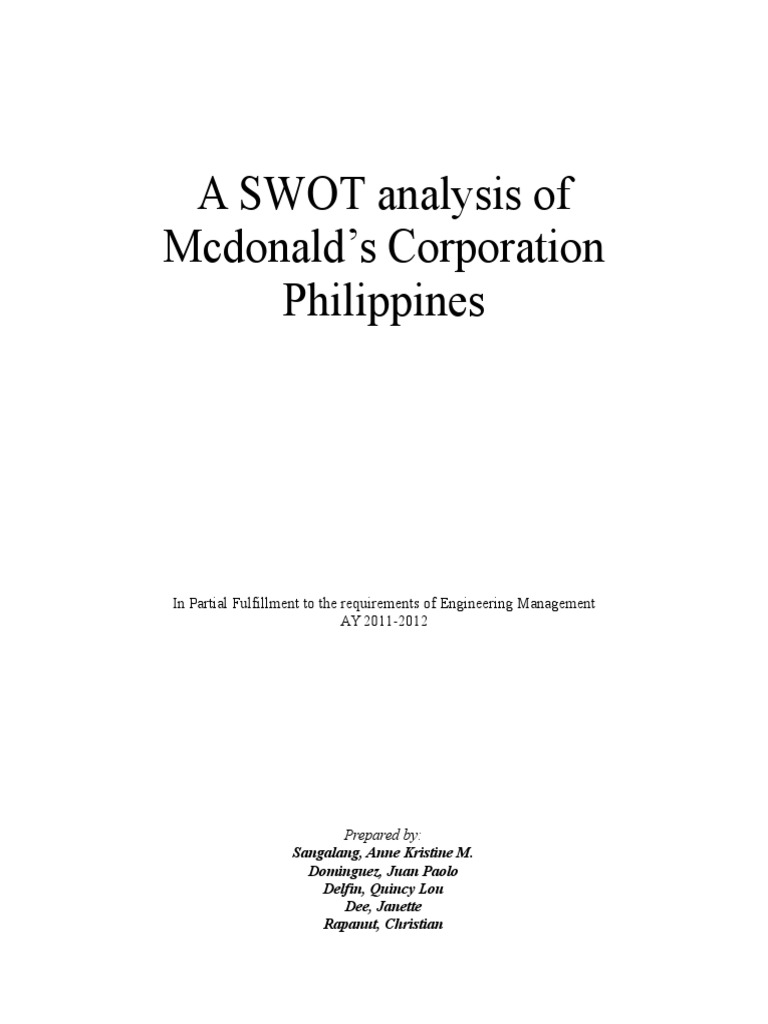 A SWOT Analysis of Mcdonalds | PDF | Mc Donald's | Fast Food Restaurants