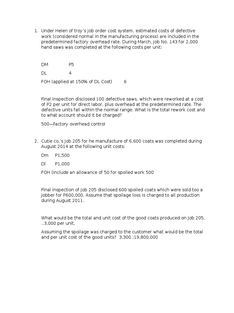 Cost Job Order | PDF