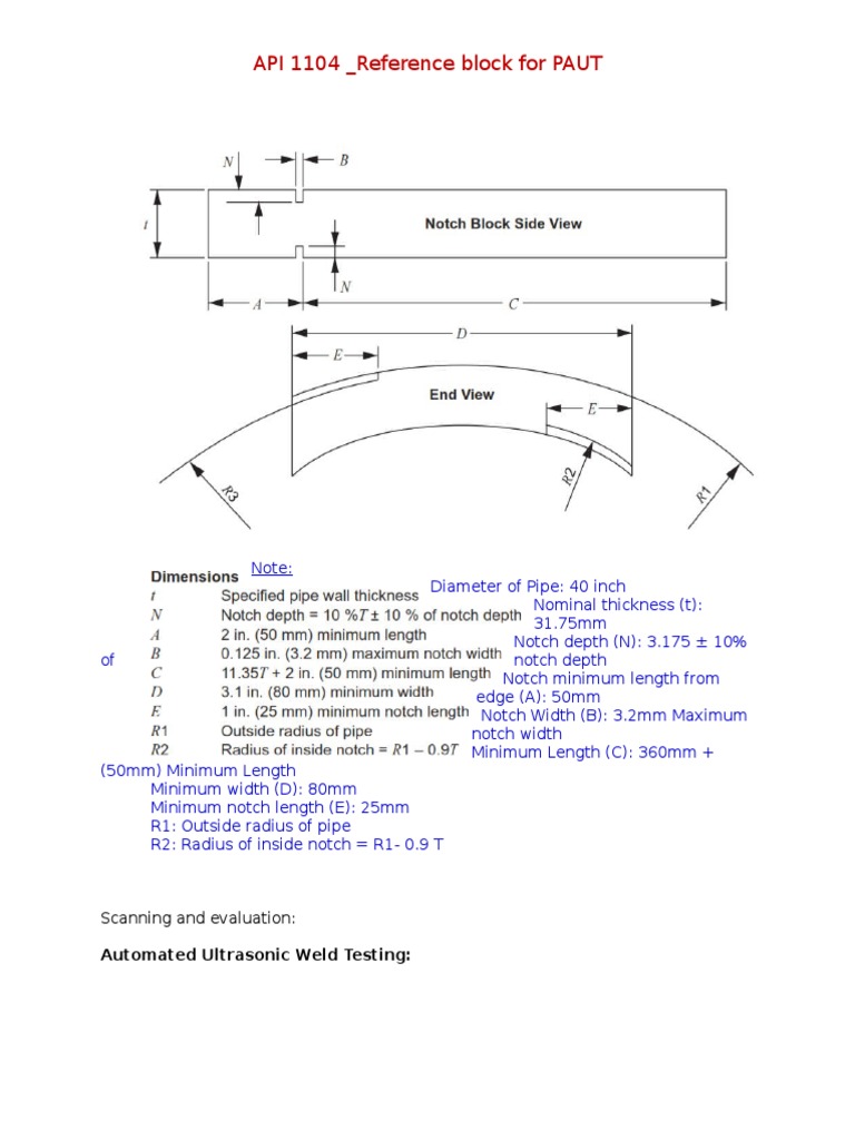 API 1104 PAUT Cal Block | PDF