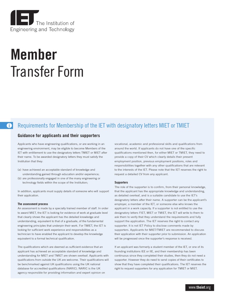 IET Member Transfer Form | PDF | Academic Degree | Postgraduate Education