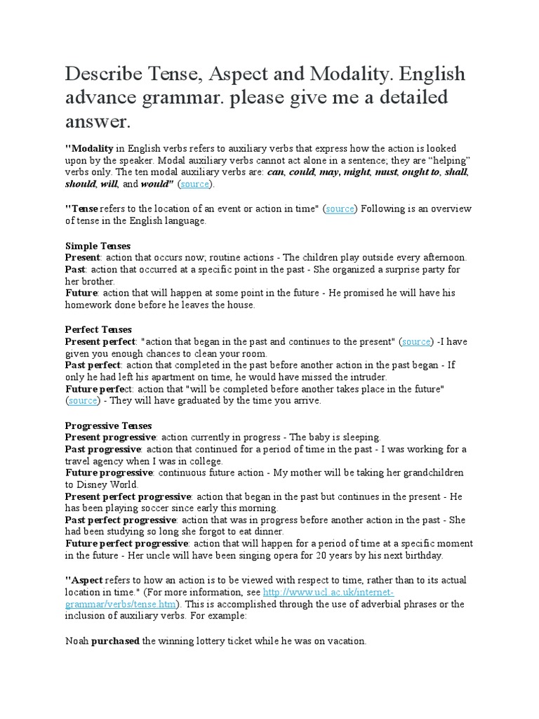 Tense Aspect Modality | PDF | Grammatical Tense | Perfect (Grammar)