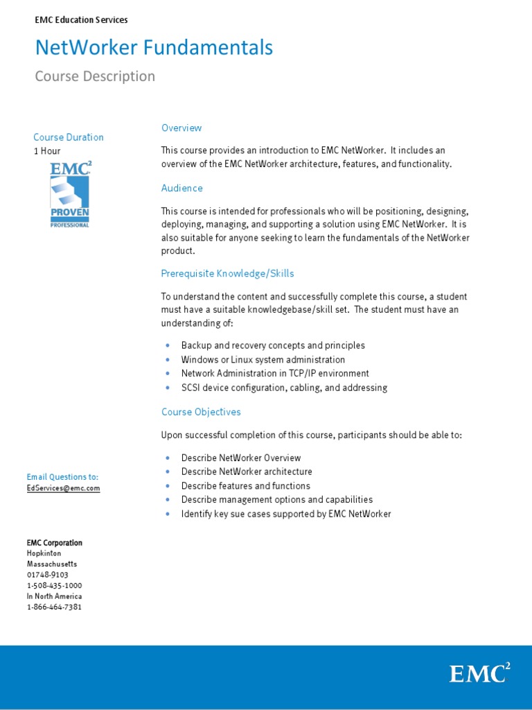 EMC NetWorker Fundamentals - Course Description PDF | PDF | Computer ...