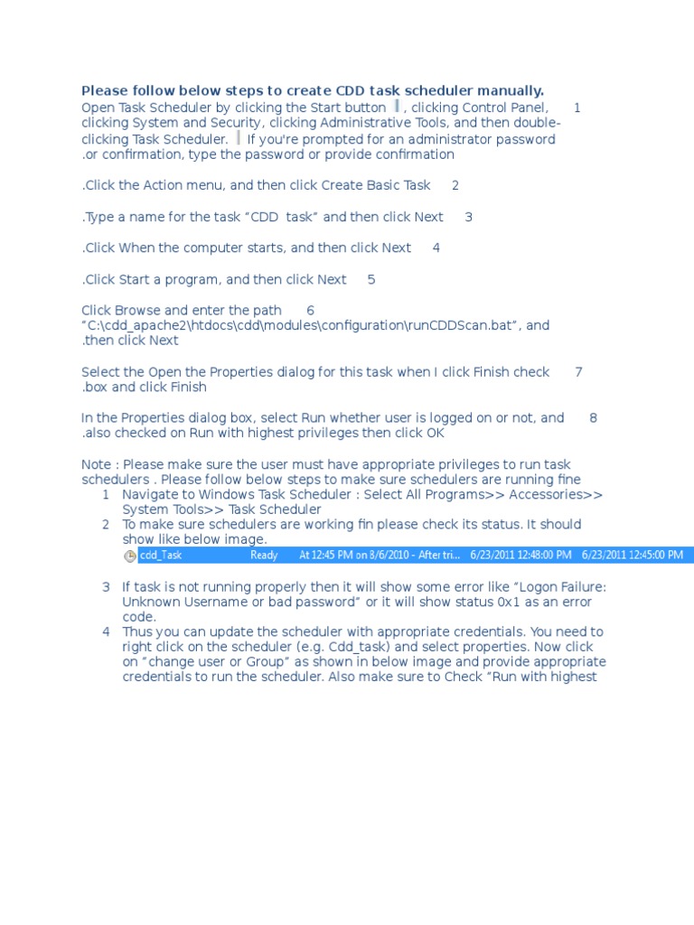 Steps To Create CDD Task Scheduler Manually | PDF