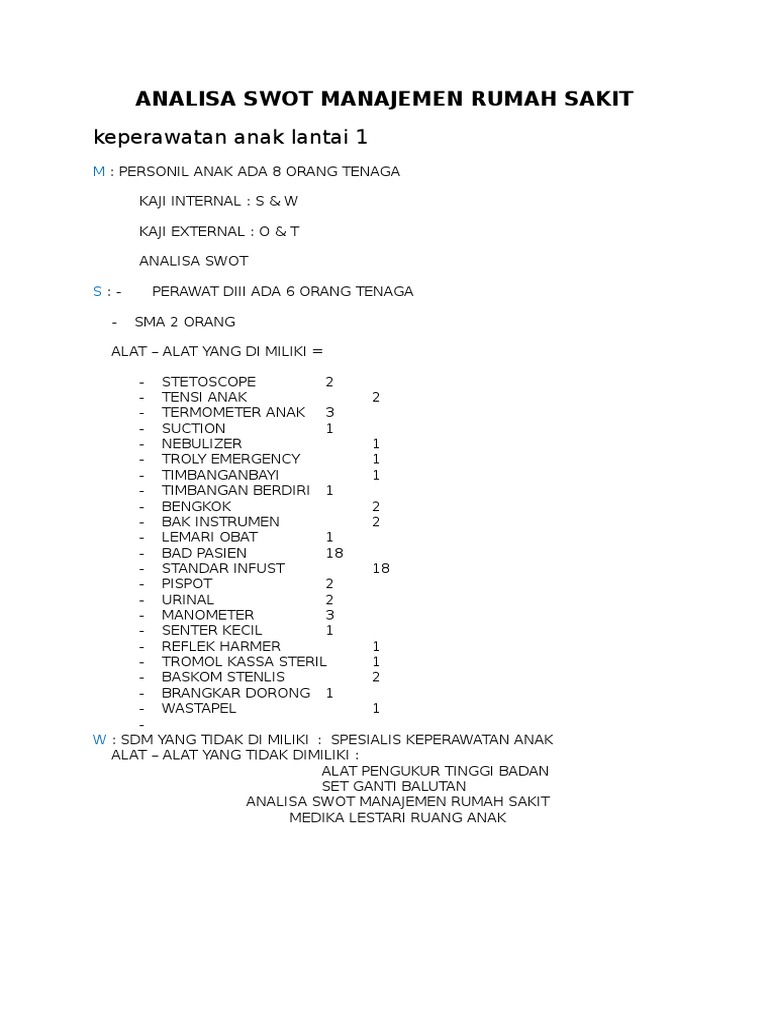 Analisa Swot Manajemen Rumah Sakit | PDF