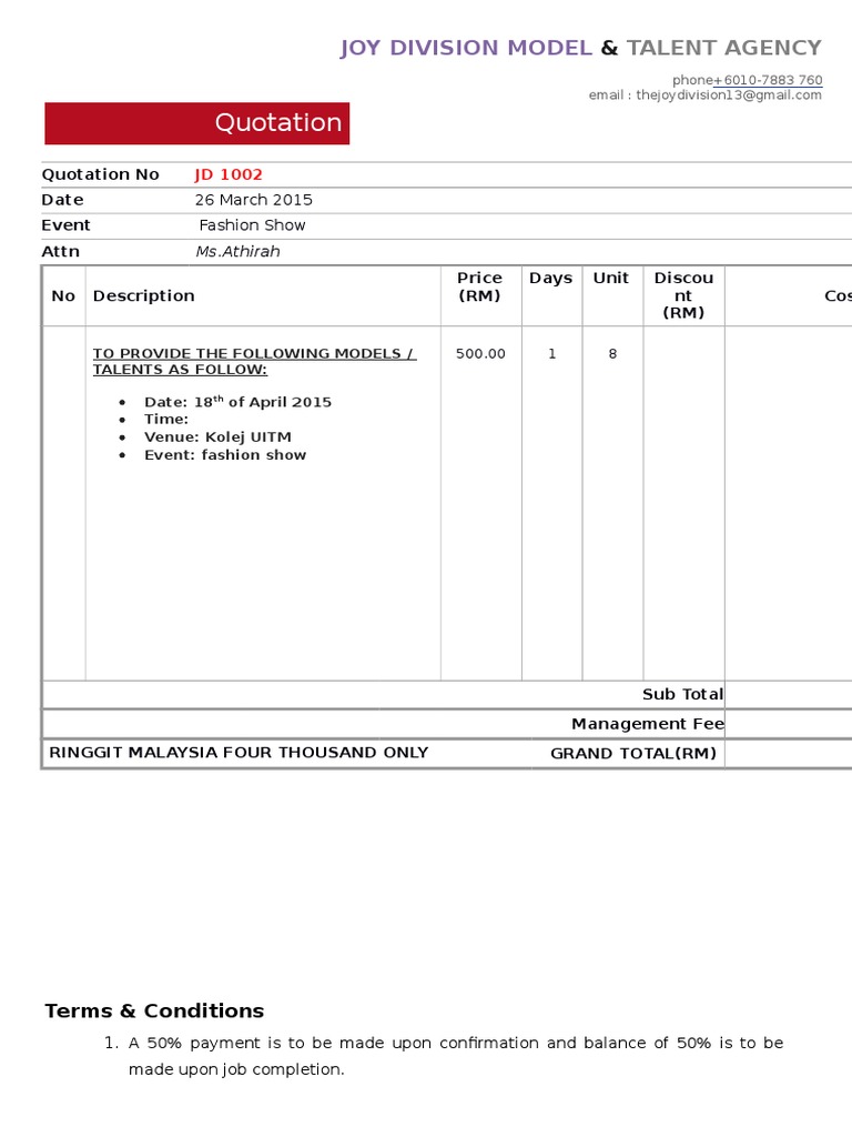 Quotation - JoyDivision 002 | PDF | Business Law | Services (Economics)