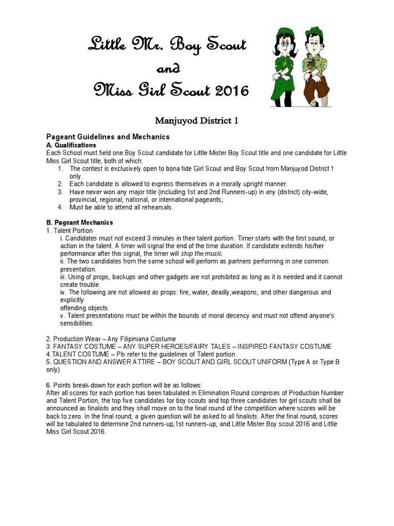 Pageant Guidelines and Mechanics MR BSP and Ms GSP 2016 | PDF | Leisure