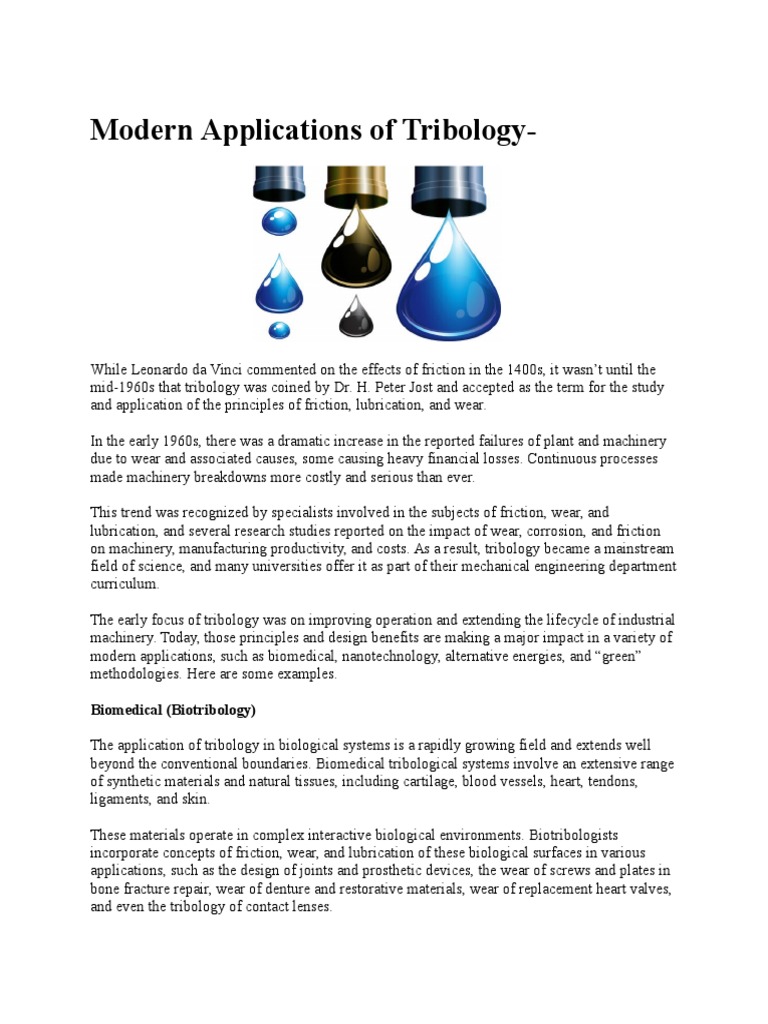 Modern Applications of Tribology | Wear | Science And Technology
