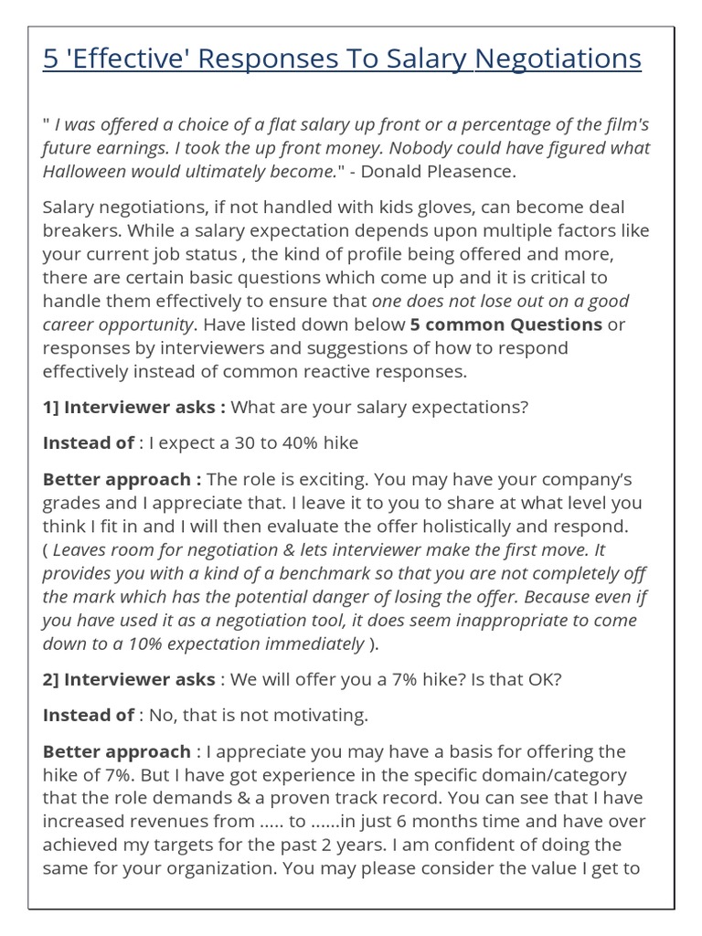 Salary Negotiations Tips | PDF | Negotiation | Employment