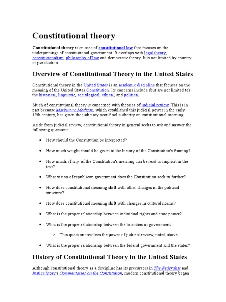 Constitutional Theory: Overview of Constitutional Theory in The United ...