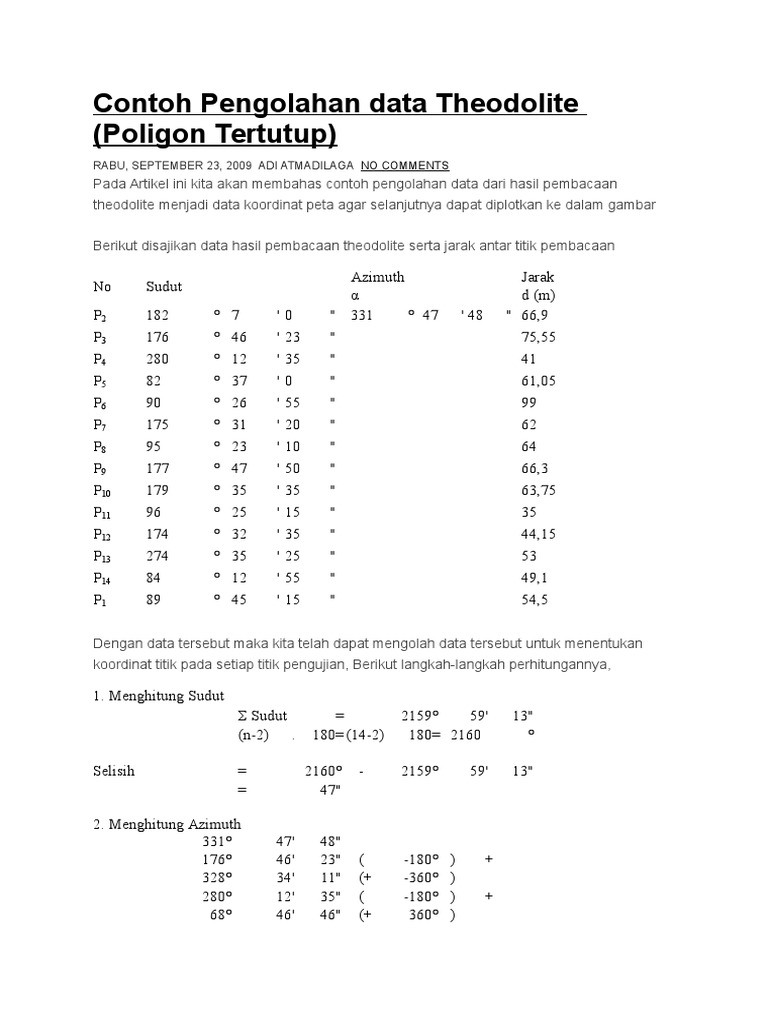 Contoh Pengolahan Data Theodolite | PDF | Metode & Bahan Ajar