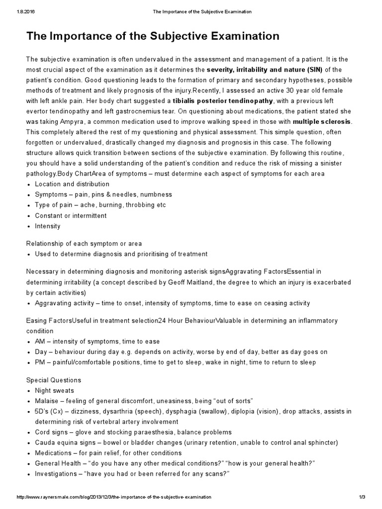 The Importance of The Subjective Examination - Rayner & Smale PDF | PDF ...