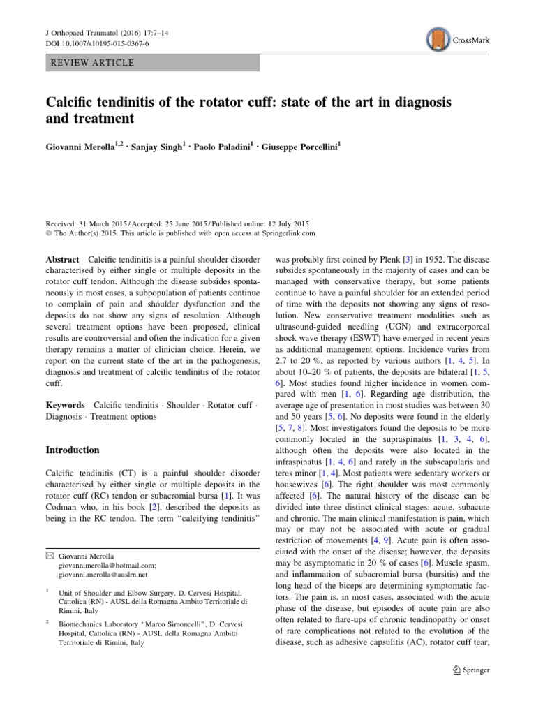 Calcific Tendinitis of The Rotator Cuff State of The Art in Diagnosis ...